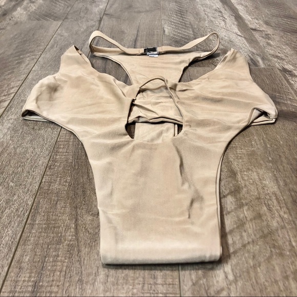 Swim | Nwt Cut Out Swimsuit Micro Monokini Camel Model Gold Buckle Open ...